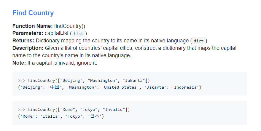 Solved Use Python maps the capital name to the country's | Chegg.com
