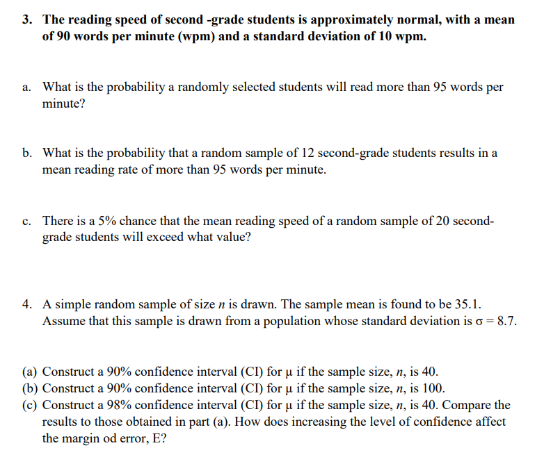 Solved 3. The reading speed of second -grade students is | Chegg.com