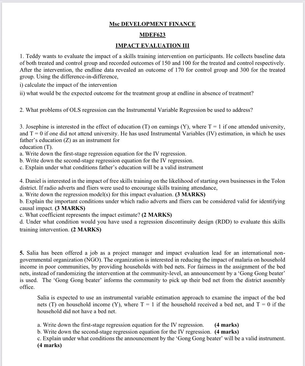 Solved Msc DEVELOPMENT FINANCEMDEF623IMPACT EVALUATION | Chegg.com