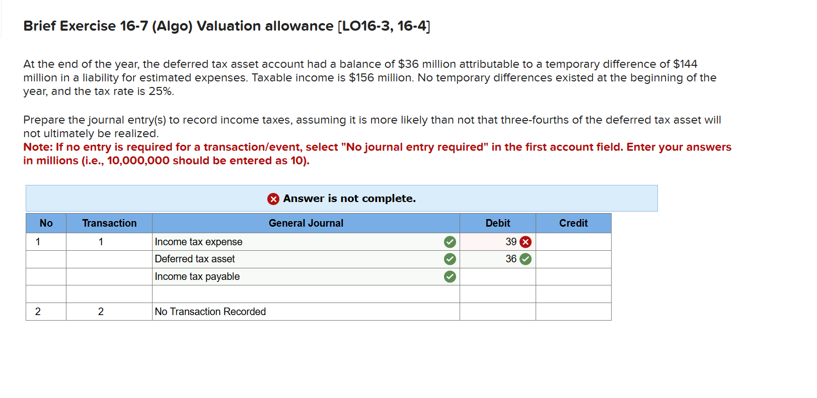 Brief Exercise 16-7 (Algo) ﻿Valuation allowance | Chegg.com