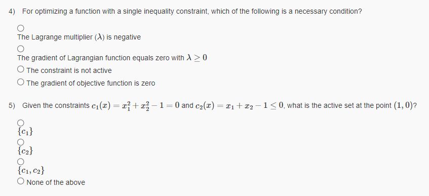 Solved Given the constraints c1(x)=x12+x22-1=0 ﻿and | Chegg.com