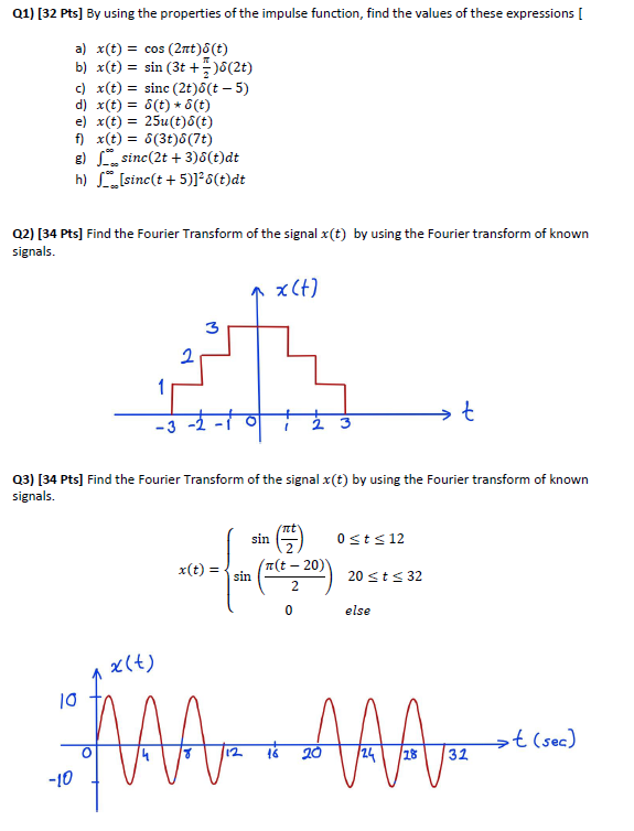 Solved Q1) [32 Pts] By using the properties of the impulse | Chegg.com
