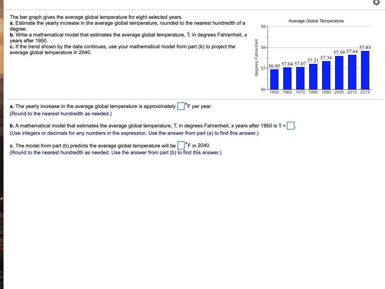 Solved Average Global Temperature 59- The bar graph gives | Chegg.com