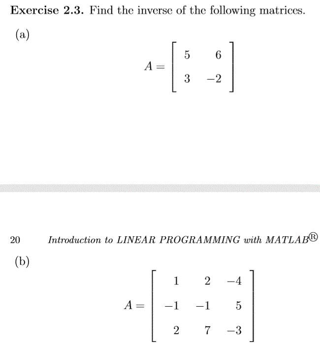 Solved Exercise 2.3. Find the inverse of the following | Chegg.com