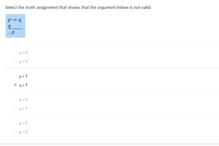 Solved Select the truth assignment that shows that the | Chegg.com