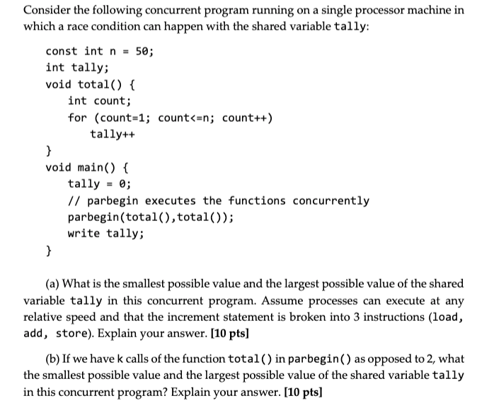 Solved Consider the following concurrent program running on | Chegg.com