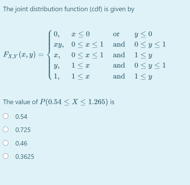 Solved The joint distribution function (cdf) is given by y