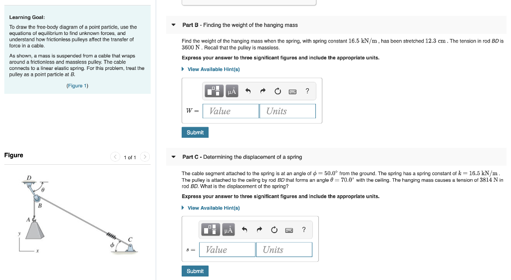 Solved The portion of the cable attached to the spring is at | Chegg.com