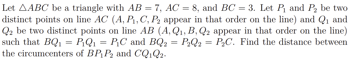 Solved Let ABC be a triangle with AB=7,AC=8, and BC=3. Let | Chegg.com