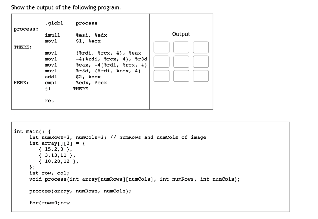 Solved Show the output of the following program. .globl | Chegg.com