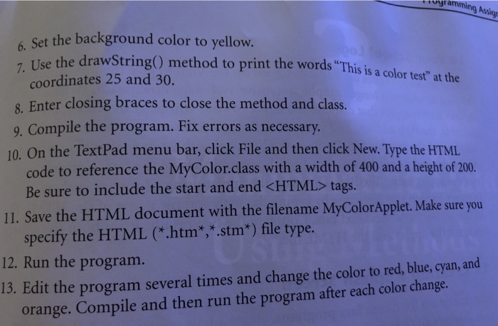 Solved 6 Creating An Applet With A Background Color In