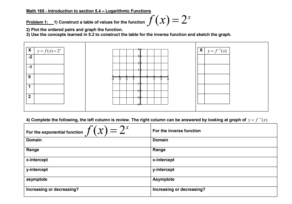 Solved Math 165 - Introduction to section 5.4- Logarithmic | Chegg.com