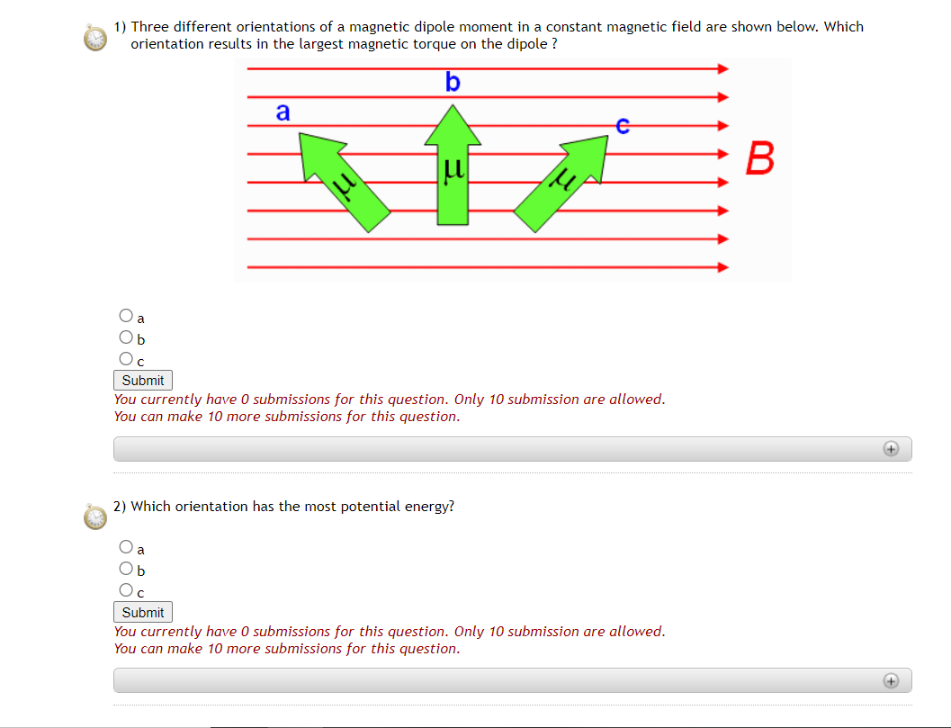 Solved 1) Three different orientations of a magnetic dipole | Chegg.com