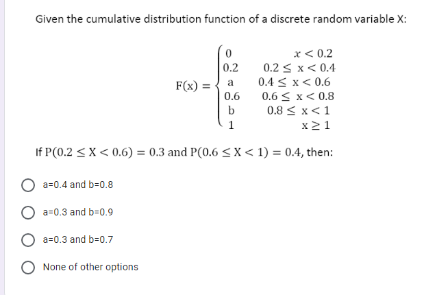 Solved Given the cumulative distribution function of a | Chegg.com