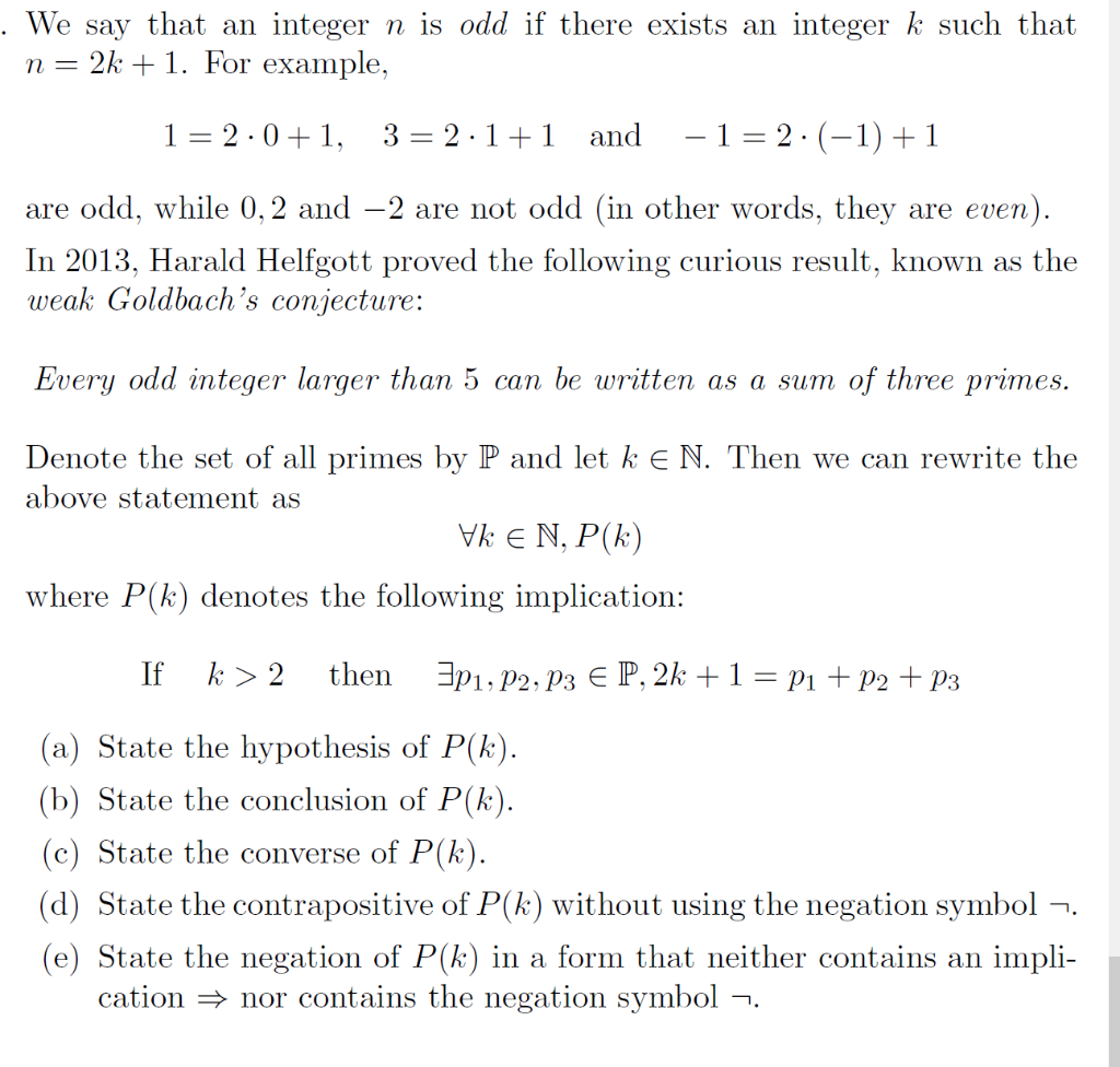 Solved . We say that an integer n is odd if there exists an | Chegg.com