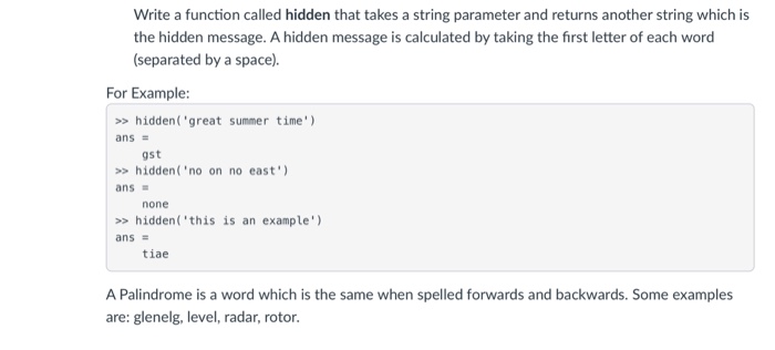 Solved Write a function called hidden that takes a string | Chegg.com