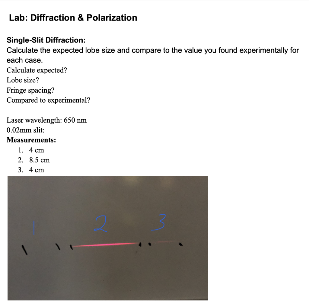 Lab: Diffraction & Polarization Single-Slit | Chegg.com