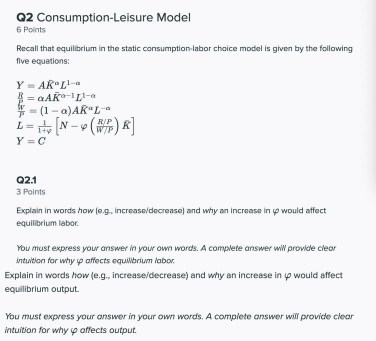 Solved Q2 Consumption-Leisure Model 6 Points Recall that | Chegg.com
