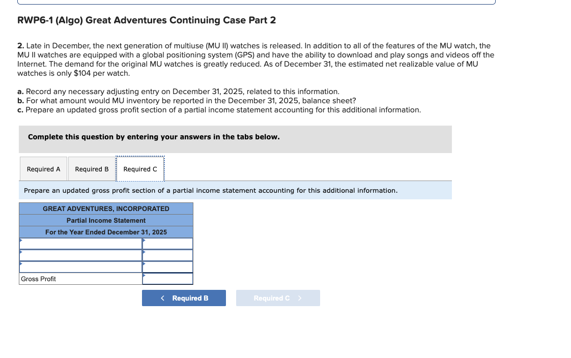 Solved Required information RWP6-1 (Algo) Great Adventures | Chegg.com