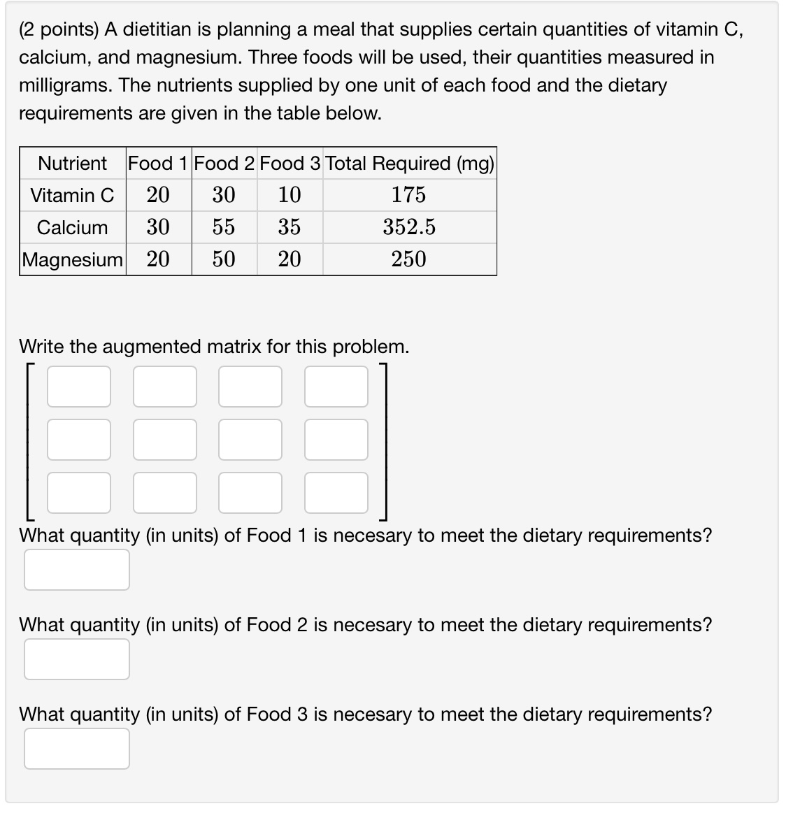 Solved (2 points) A dietitian is planning a meal that | Chegg.com