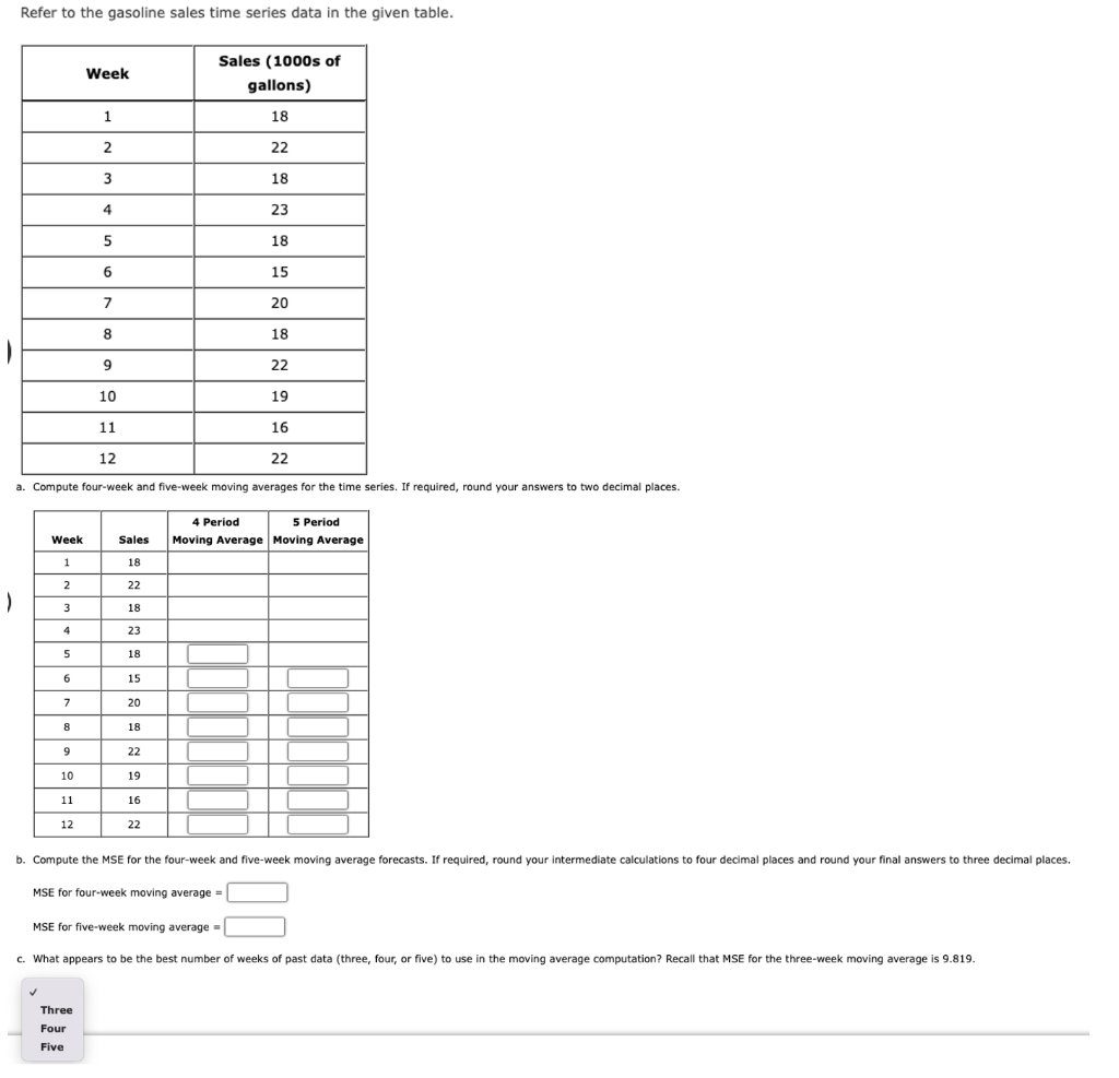 Solved Refer to the gasoline sales time series data in the | Chegg.com