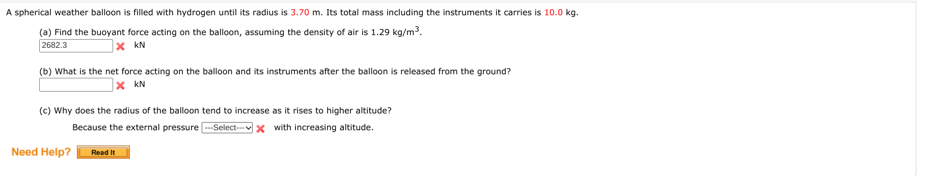 Solved A spherical weather balloon is filled with hydrogen | Chegg.com