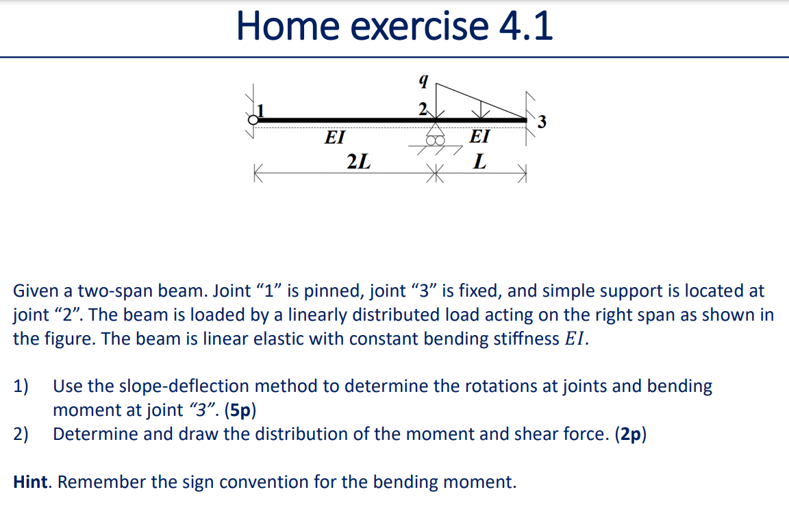 Solved Given a two-span beam. Joint " 1 " ﻿is pinned, joint | Chegg.com