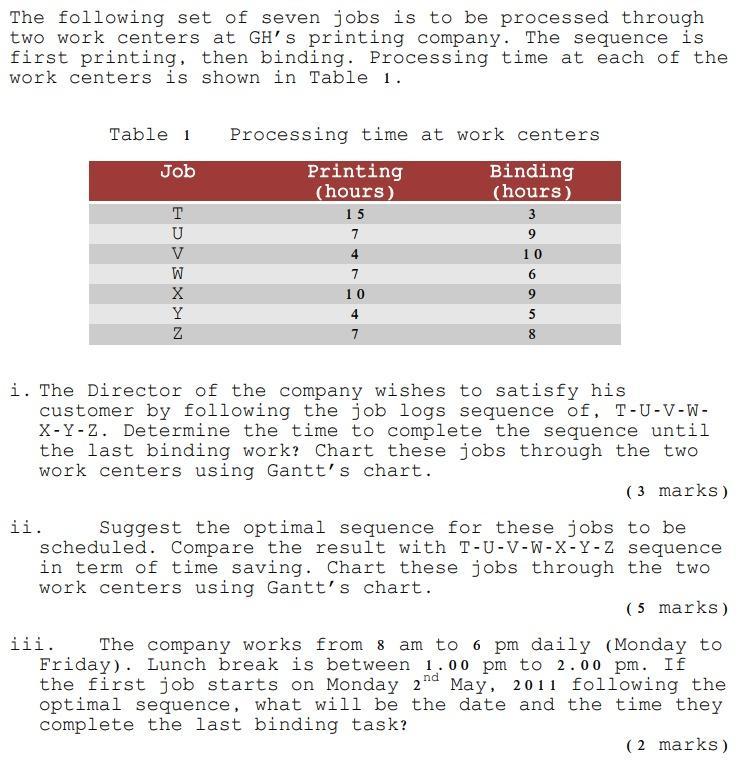Solved The following set of seven jobs is to be processed | Chegg.com