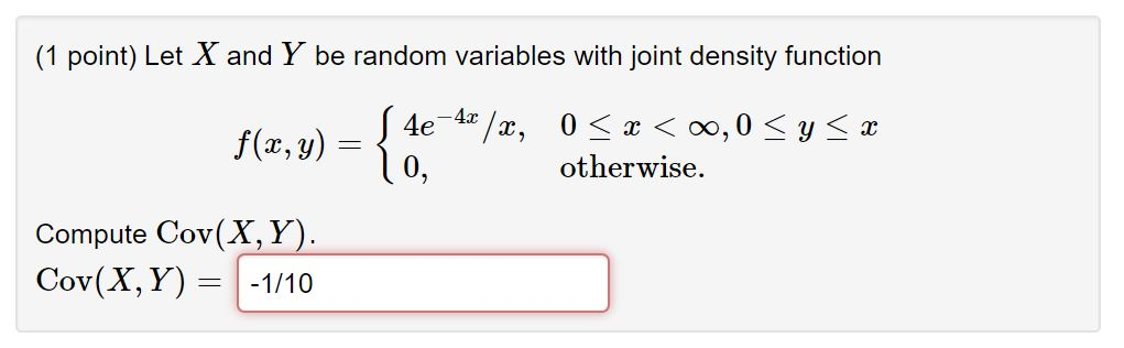 Solved (1 point) Let X and Y be random variables with joint | Chegg.com