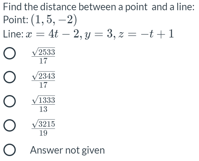 Solved Find the distance between a point and a line: Point: | Chegg.com