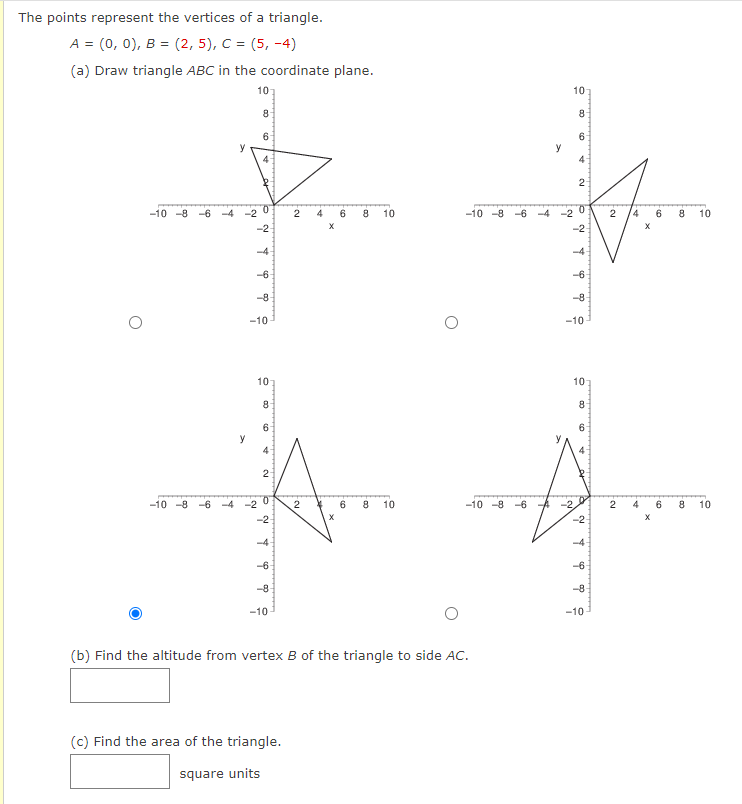 Solved The points represent the vertices of a triangle. A = | Chegg.com