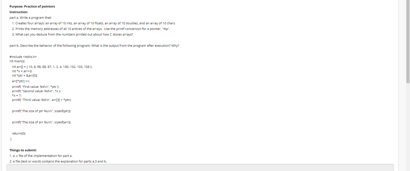 Solved Purpose: Practice of pointers Instruction: part a. | Chegg.com