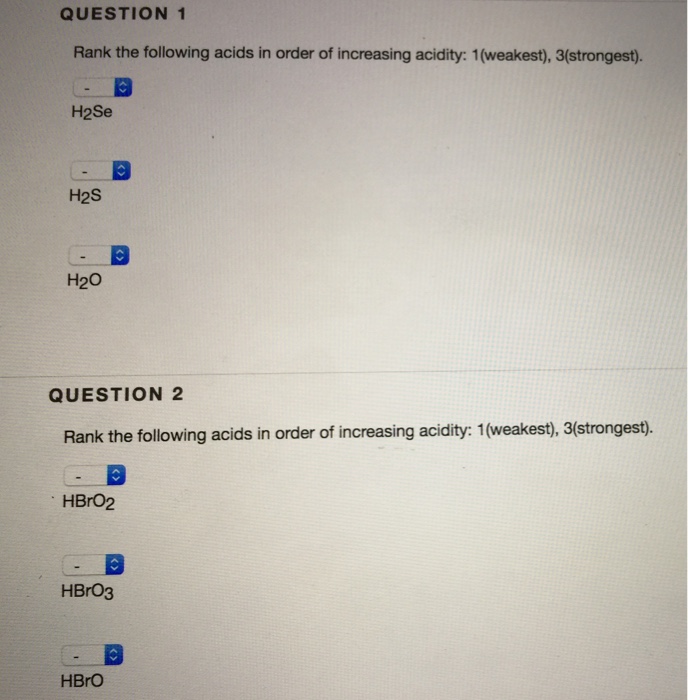 Solved Rank the following acids in order of increasing | Chegg.com