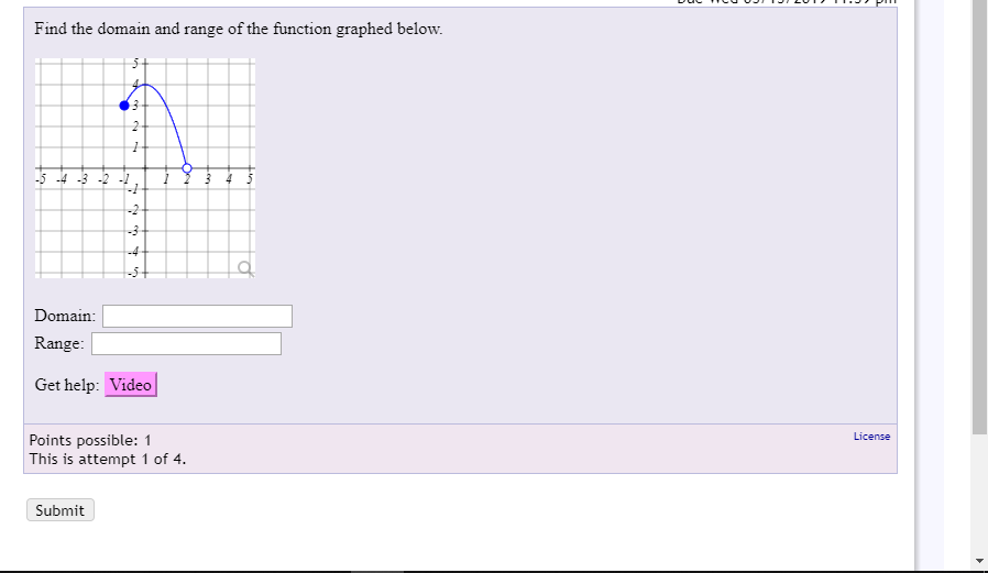Solved Find the domain and range of the function graphed | Chegg.com