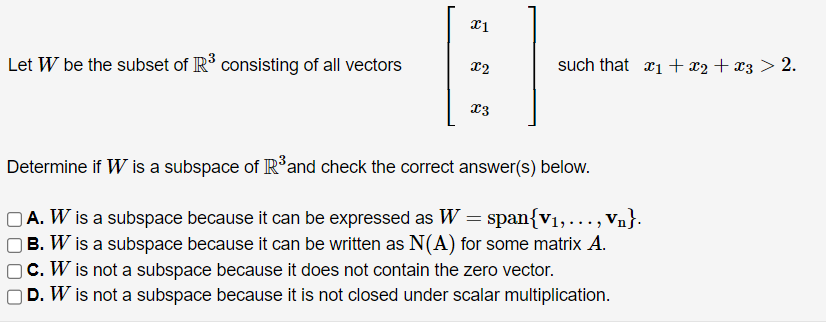 Solved Let W be the subset of R3 consisting of all vectors | Chegg.com