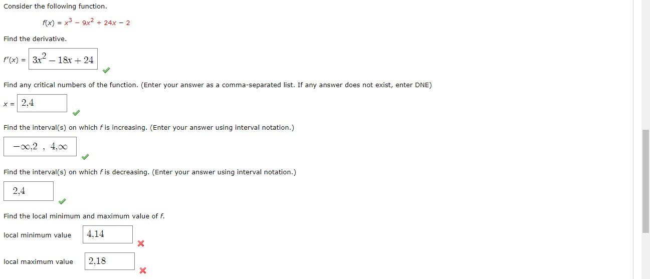 Solved Consider the following function. f(x)=x3−9x2+24x−2 | Chegg.com