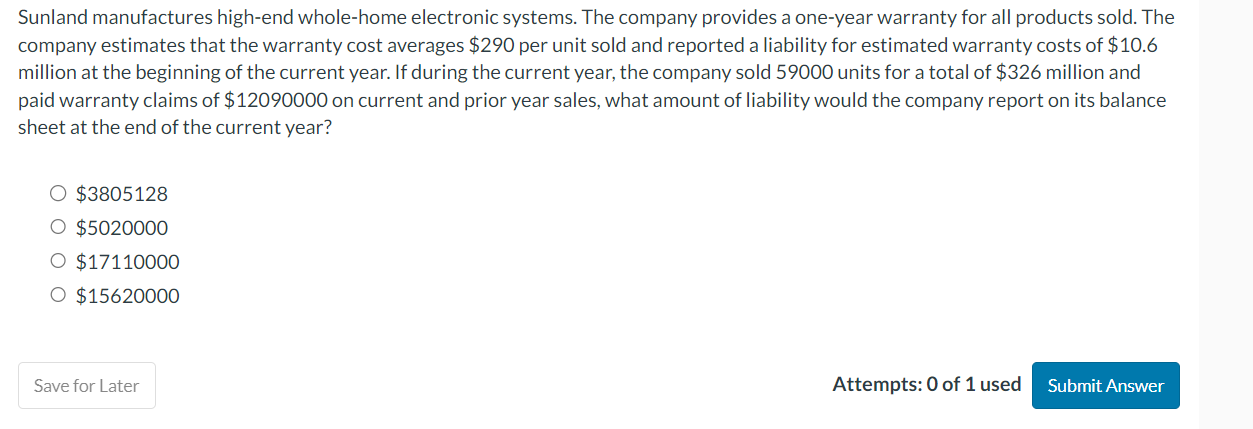 Solved Sunland manufactures high-end whole-home electronic | Chegg.com