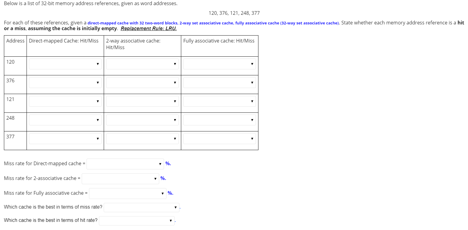 Solved Below is a list of 32-bit memory address references, | Chegg.com