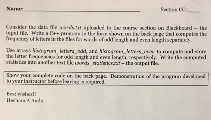 Solved Name: Section CC- Consider the data file words.txt | Chegg.com