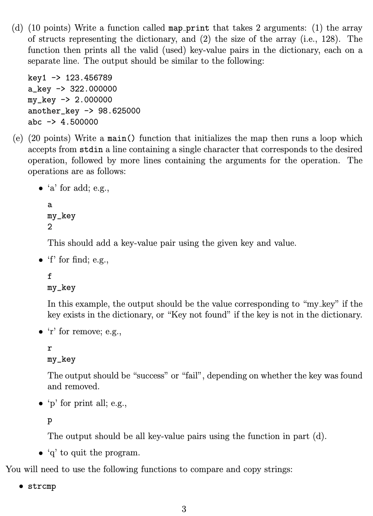 Solved d) (10 points) Write a function called map_print that | Chegg.com
