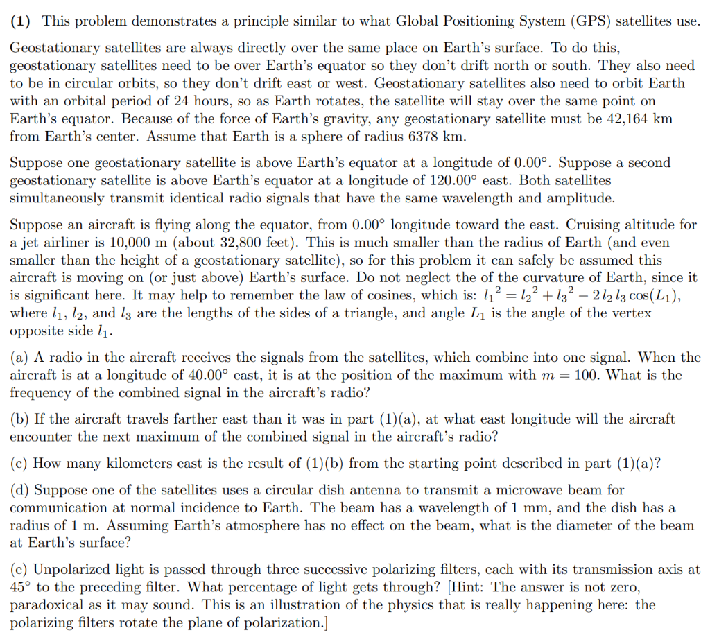 Solved = (1) This problem demonstrates a principle similar | Chegg.com