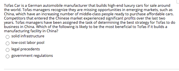 Solved Tofas Car is a German automobile manufacturer that | Chegg.com