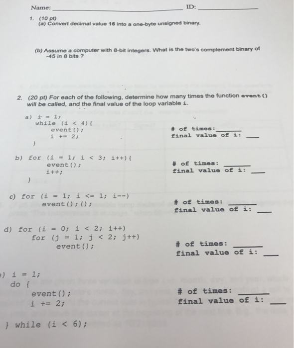 Solved Id Name 1 10 Pt A Convert Decimal Value 16 Into 0898