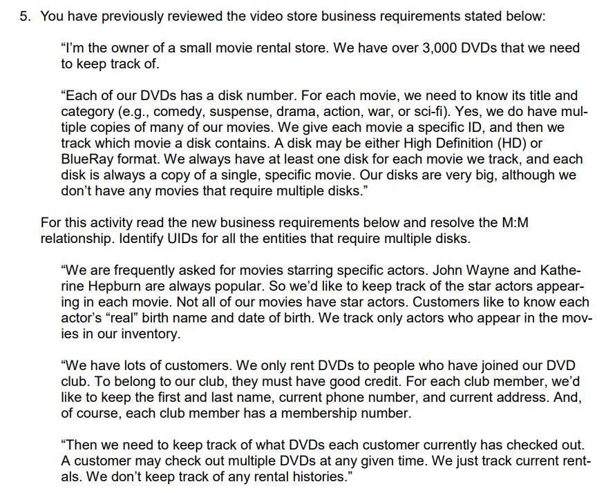 Solved You have previously reviewed the video store business | Chegg.com
