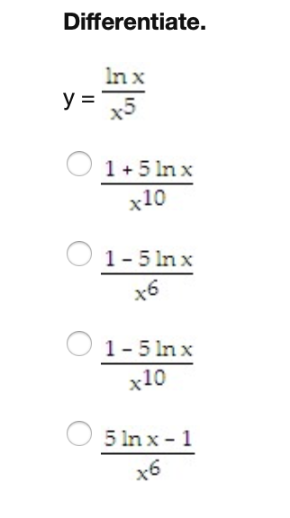 Solved Differentiate. In x y = x5 1 + 5 In x x10 1-5 In x 76 | Chegg.com