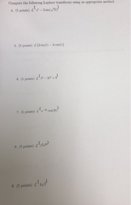 Solved Compute the following Laplace transforms using an | Chegg.com