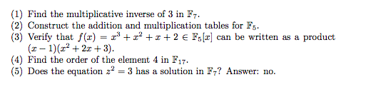 Solved (1) Find the multiplicative inverse of 3 in 17. (2) | Chegg.com