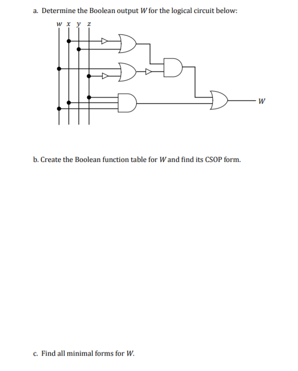 Solved a. Determine the Boolean output W for the logical | Chegg.com