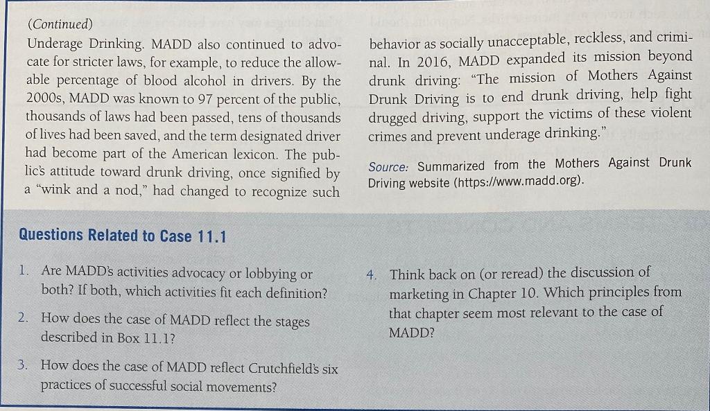 Solved As MADD executive director Chuck Hurley describes | Chegg.com