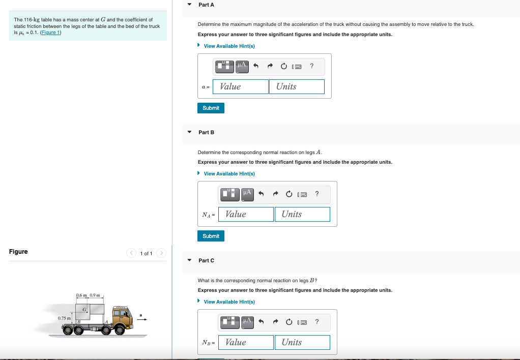 Solved The 116-kg table has a mass center at G and the | Chegg.com